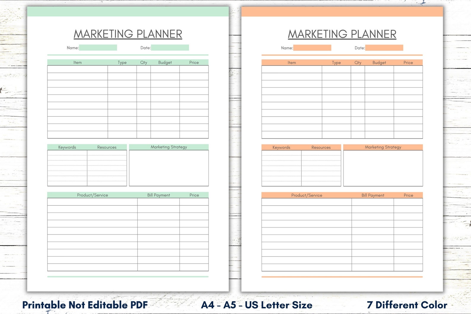Printable Marketing Planner, Printable Marketing Template, Printable ...