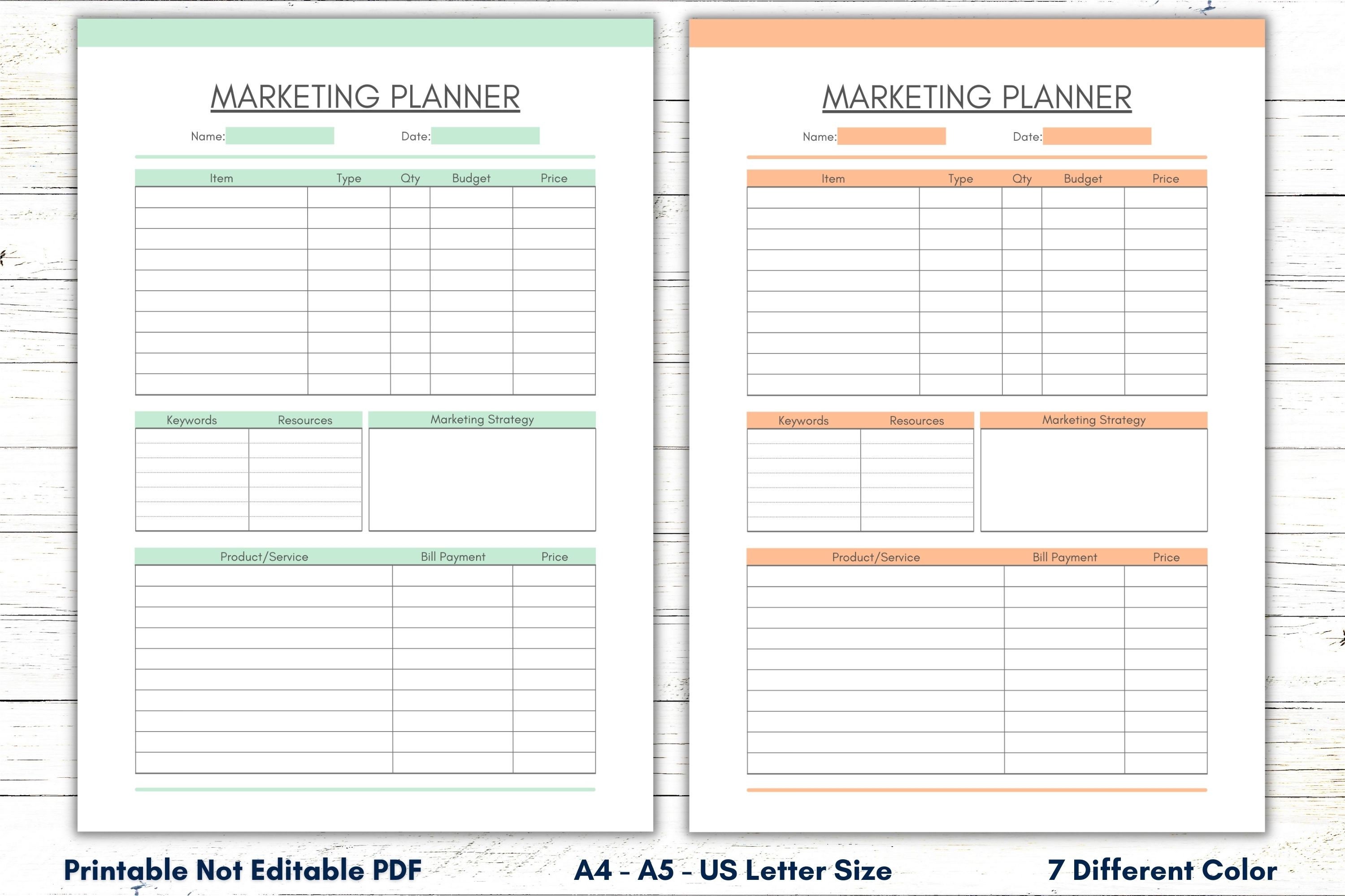 Printable Marketing Planner, Printable Marketing Template, Printable ...