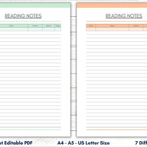 Book Reading Notes Template Printable, Reading Bullet Journal, Book ...