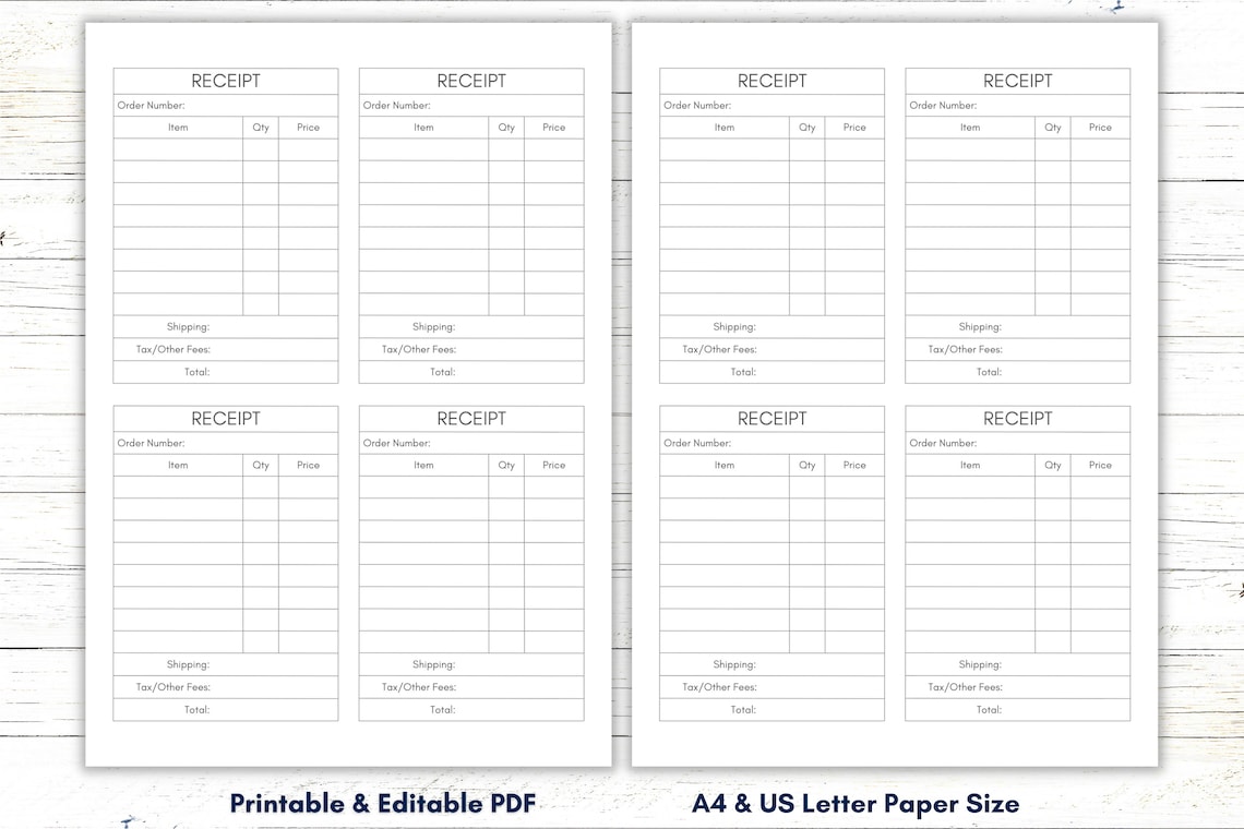 Printable Receipt Card Template, Editable Receipt Cards, Receipt ...