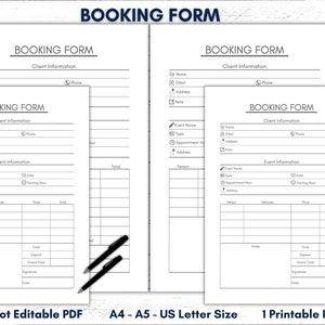Printable Booking Form, Printable Service Form, Printable Client Form ...