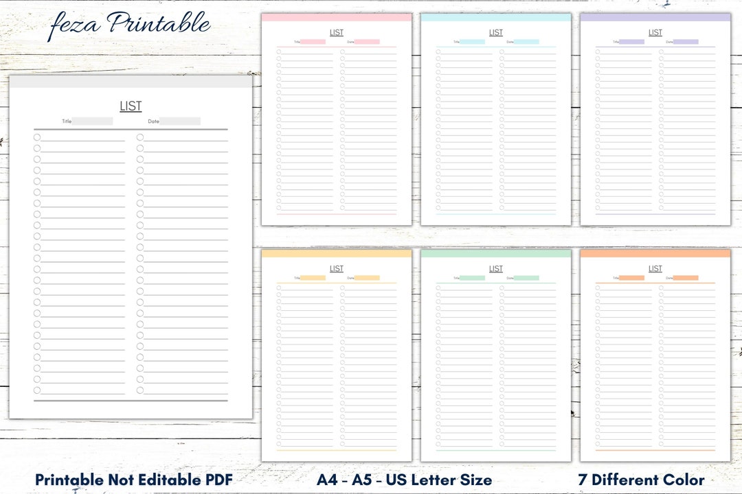 Printable Blank List Template, Blank Checklist Form, Blank List Form ...