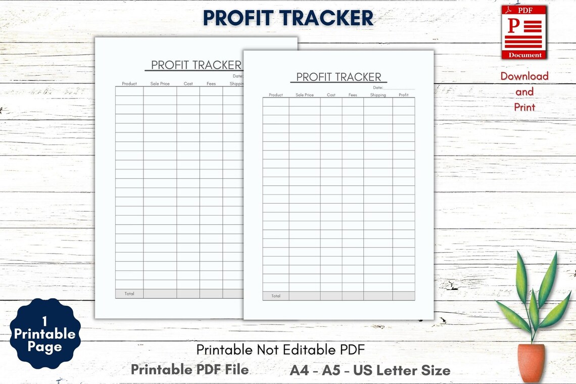 Printable Profit Tracker Printable Profit Log Printable | Etsy