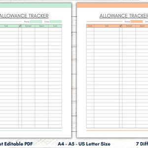 Allowance Earning Chart Printable, Childrens Allowance Log, Kids ...