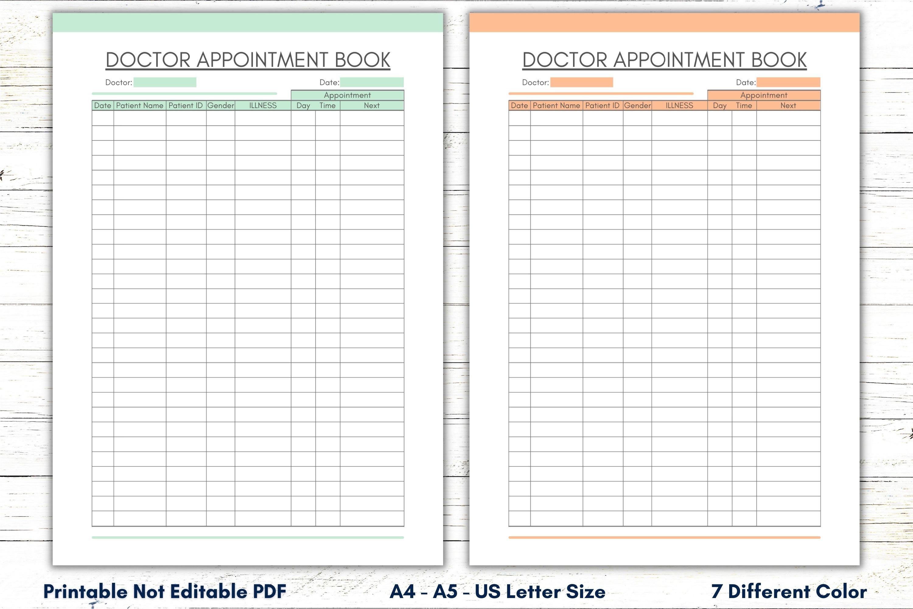 Printable Doctor Appointment Book, Medical Visit Tracker (A4, A5 ...