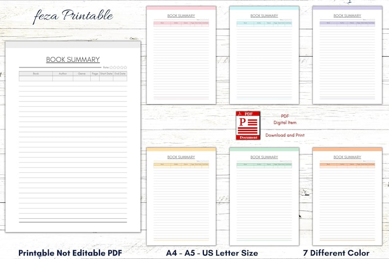 Book Summary Page Template Printable, Summary Sheet, Book Planner ...