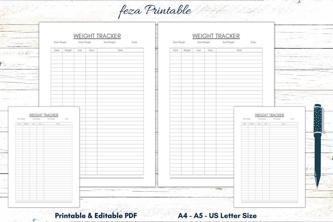 Weight Loss Tracker Printable, Weight Loss Journal Editable, Weight ...