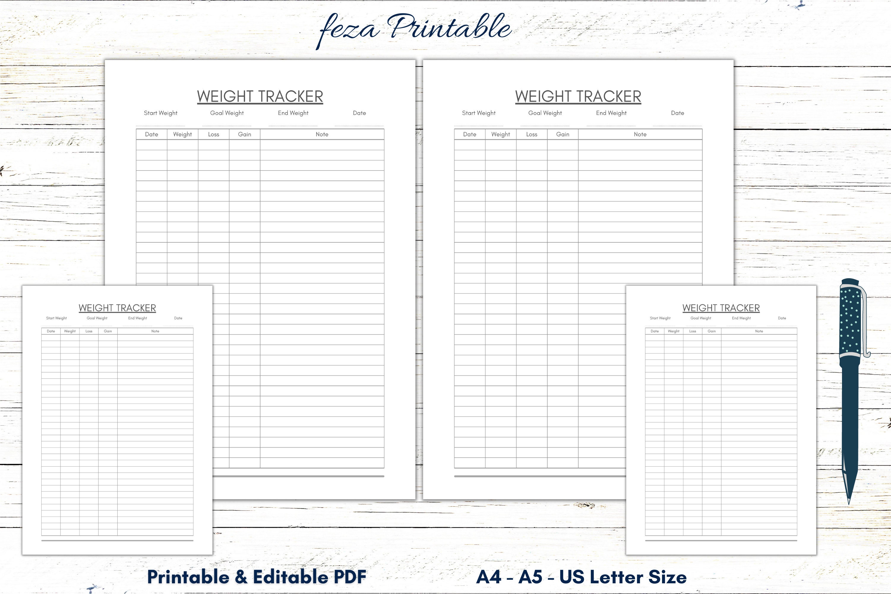 Weight Loss Tracker Printable, Weight Loss Journal Editable, Weight ...