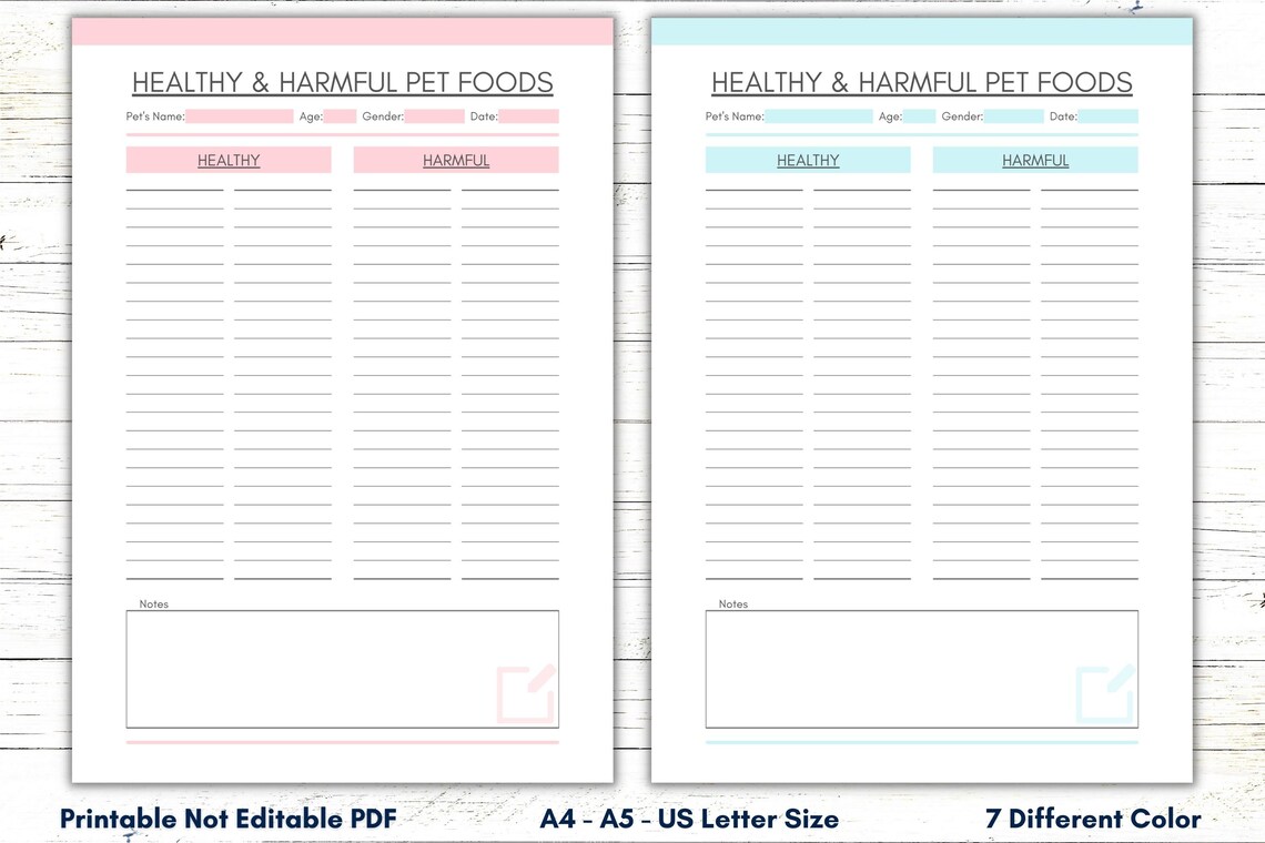 Printable Pet Healthy & Harmful Foods, Healthy Pet Foods, Harmful Pet ...