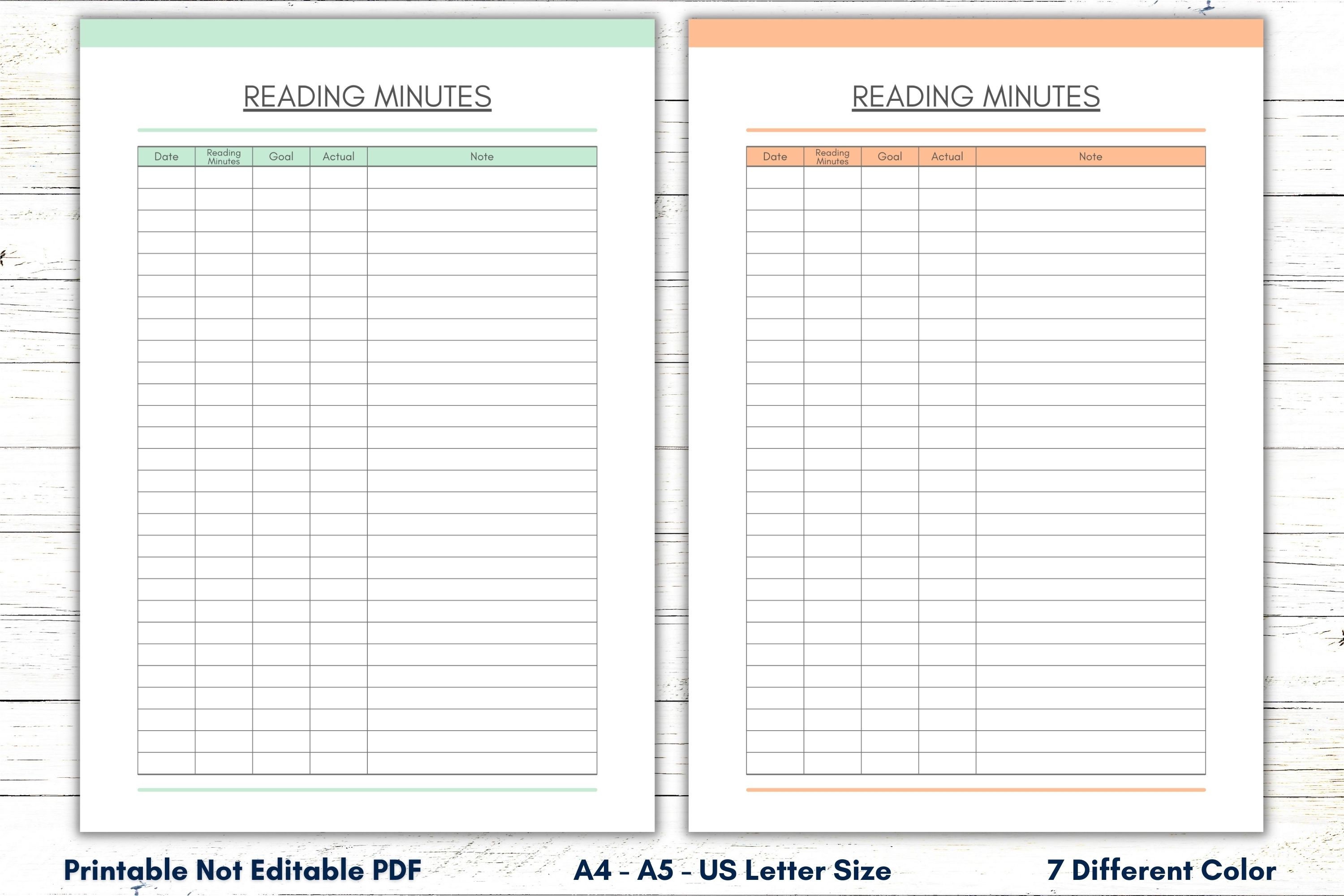 Book Reading Minutes Tracker Template Printable, Reading Time Log ...