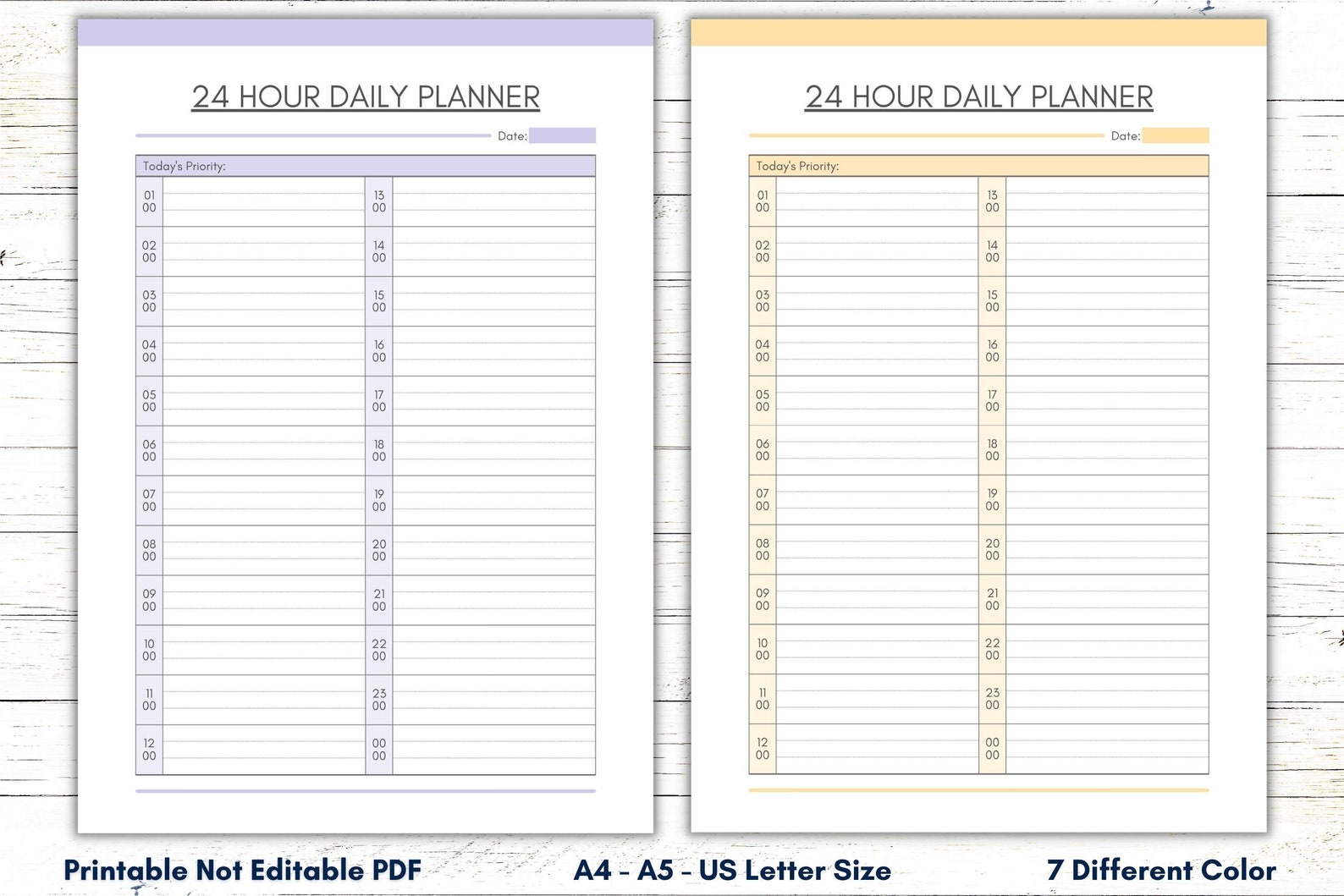 Printable 24 Hour Daily Planner Template Today's - Etsy