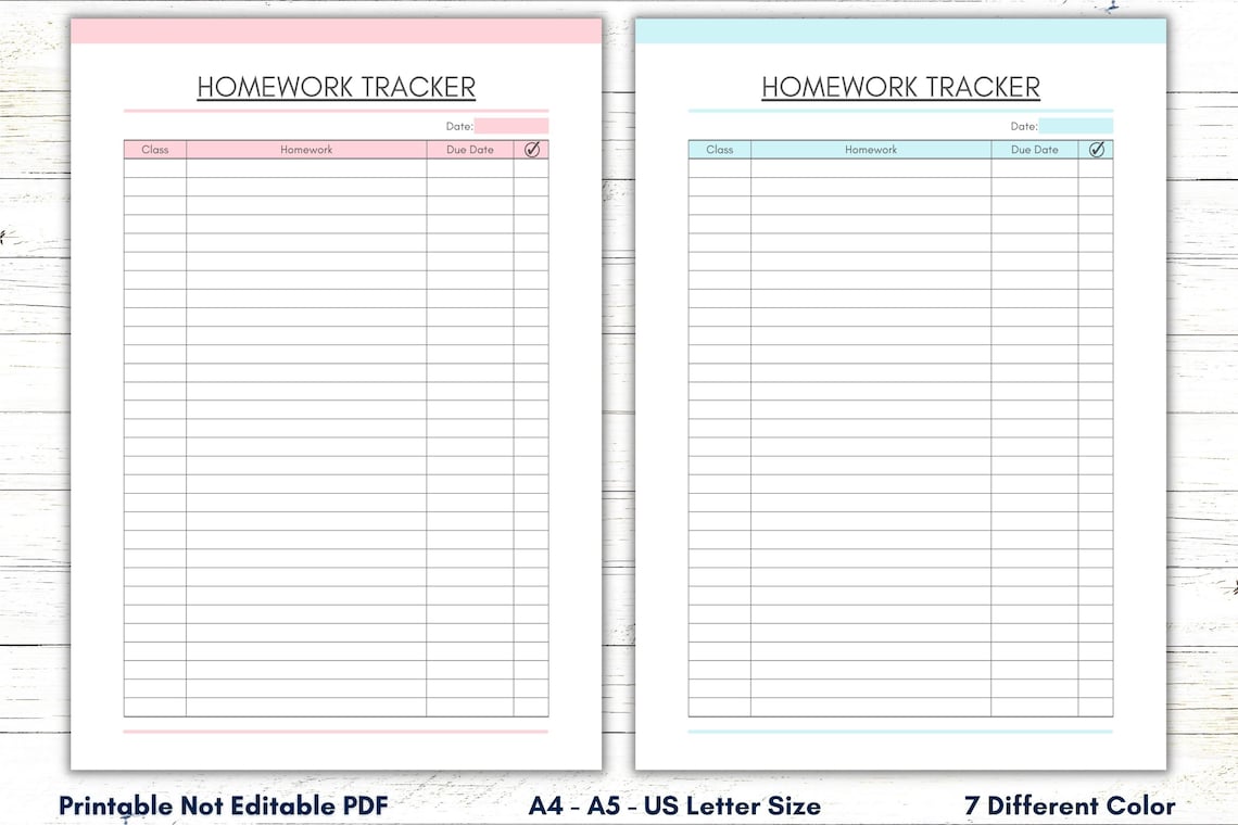Printable Homework Tracker, Homework Log, PDF Homework Checklist ...
