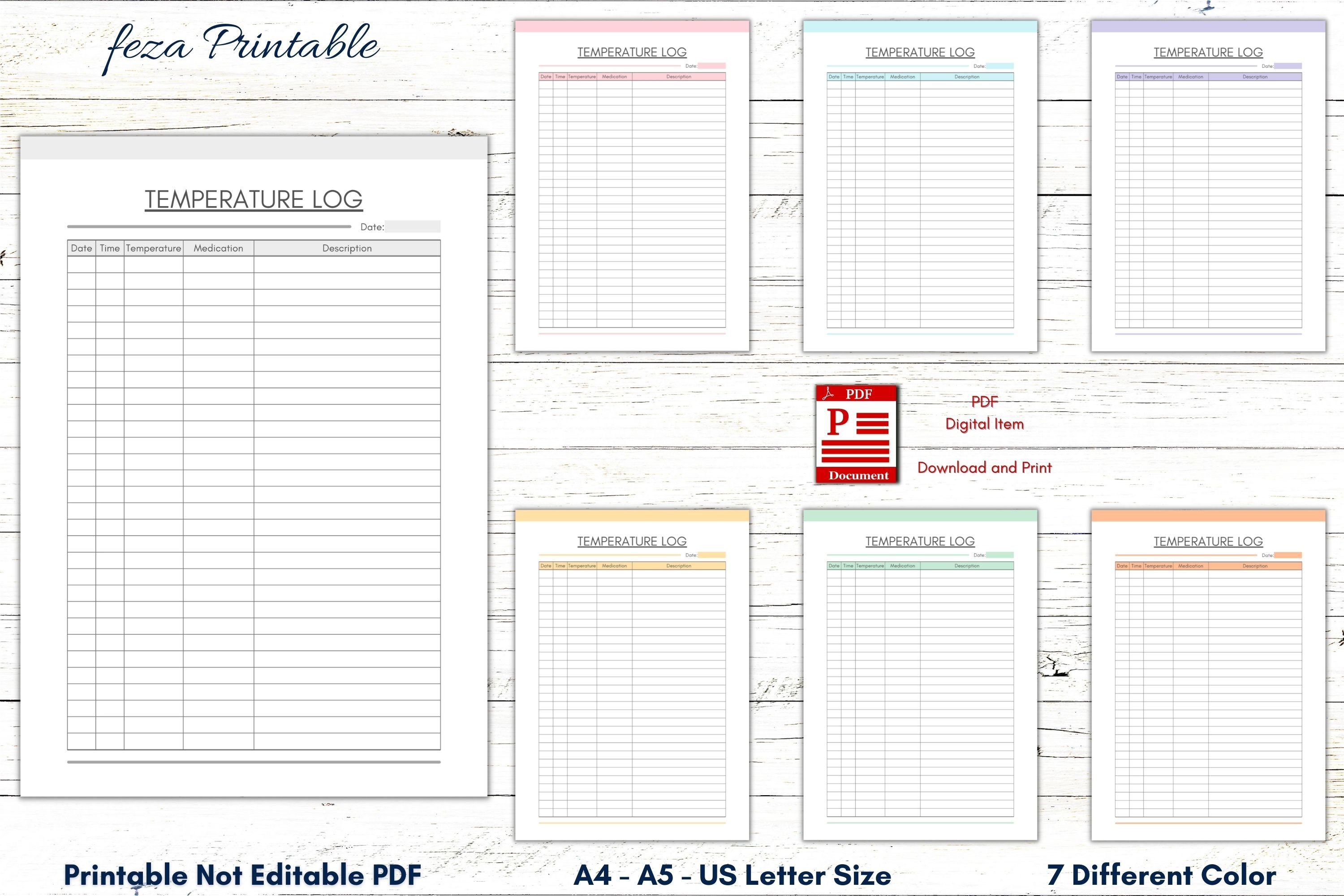 Printable Temperature Log, Temperature Tracker, Health Planner, Patient ...