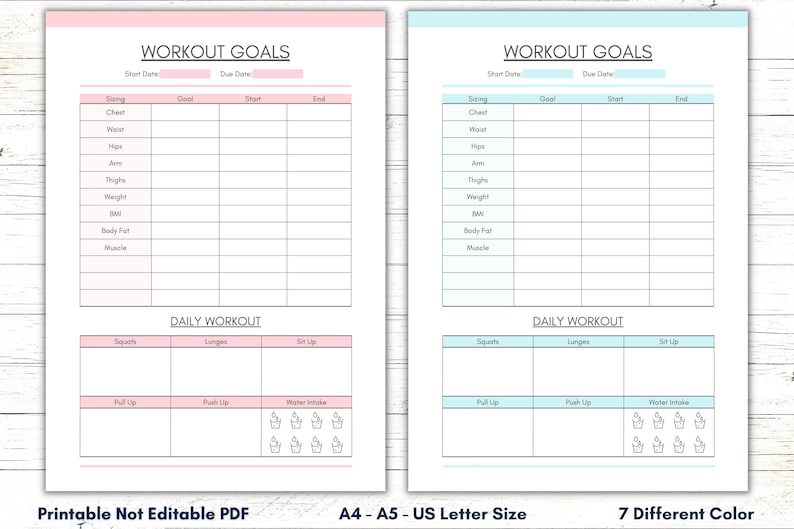 Printable Workout Goals, Printable Workout Planner, Workout Organizing ...