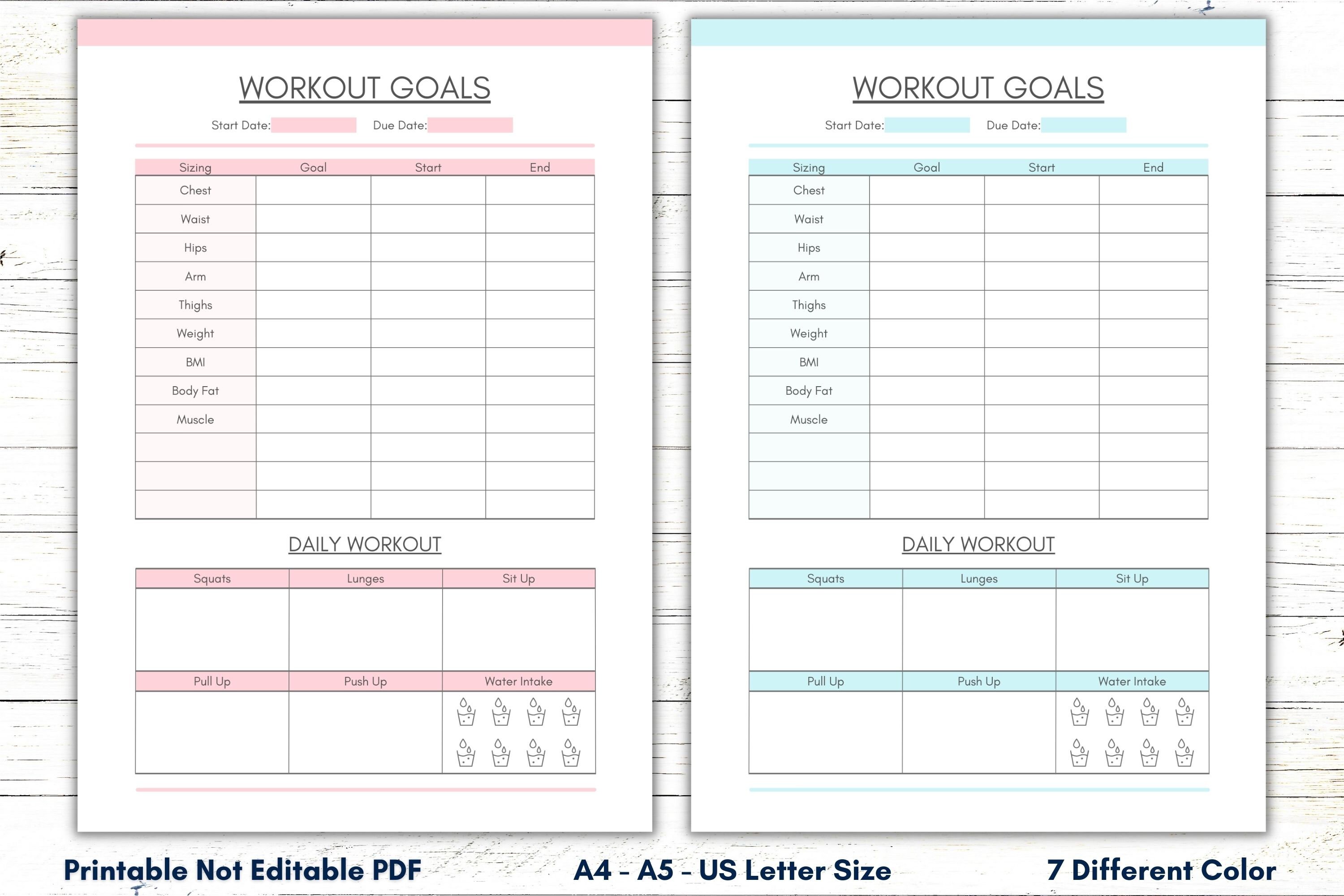 Printable Workout Goals Printable Workout Planner Workout - Etsy