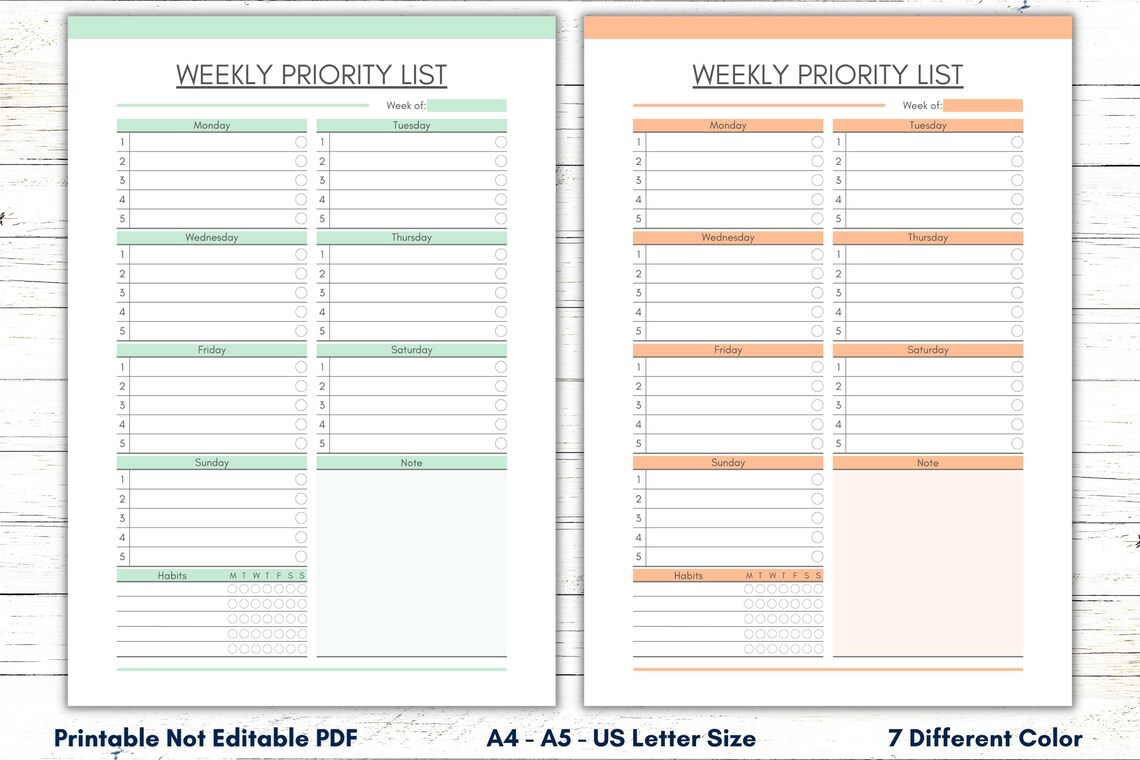 Printable Priority List, Printable Weekly Priorities, Printable ...