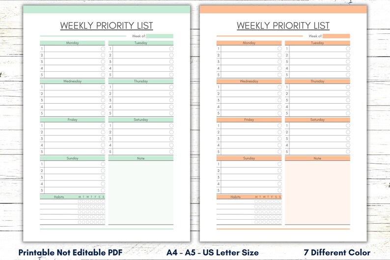 Printable Priority List, Printable Weekly Priorities, Printable ...