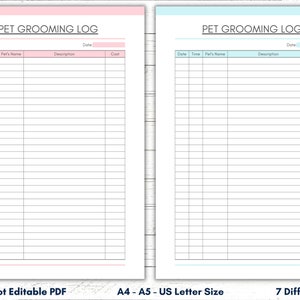 Printable Pet Grooming Tracker, Pet Grooming Log Template, Pet Health ...
