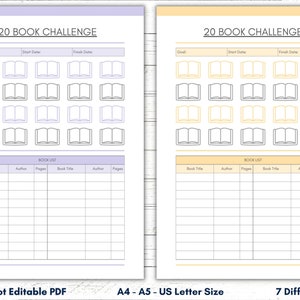 20 Book Challenge Tracker Template, Reading Challenge, Book Counter ...