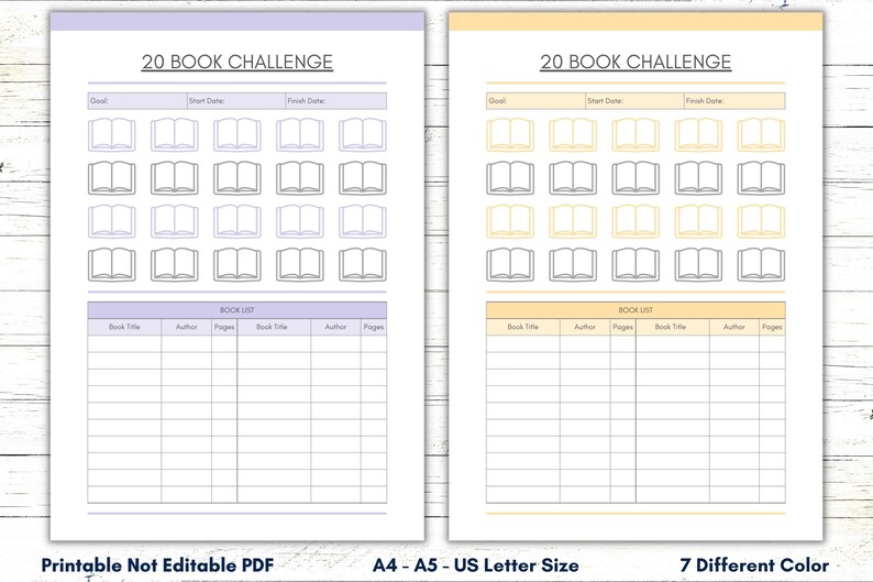 20 Book Challenge Tracker Template, Reading Challenge, Book Counter ...