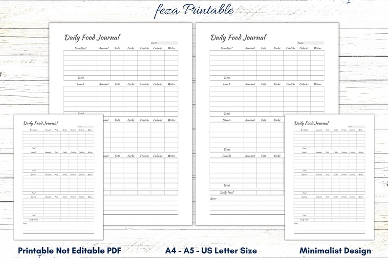 Daily Food Journal Printable, Daily Food Diary, Daily Food Log, Daily ...