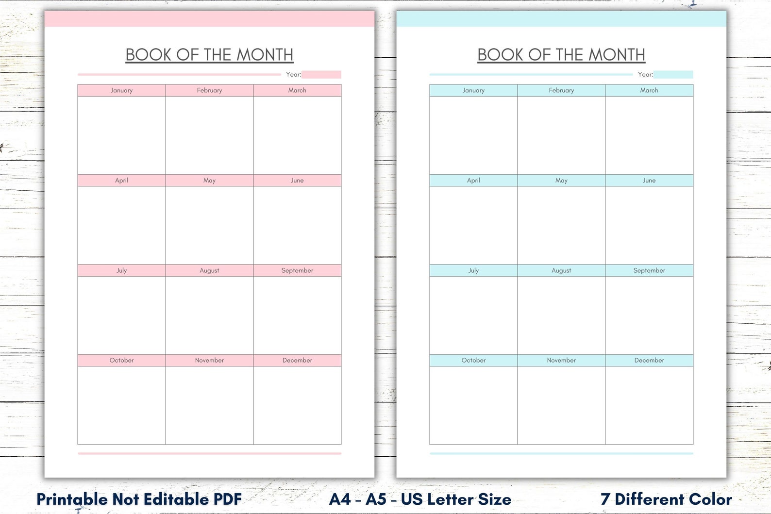 Book of the Month Template Printable, Etsy Book Planner Insert, Reading ...