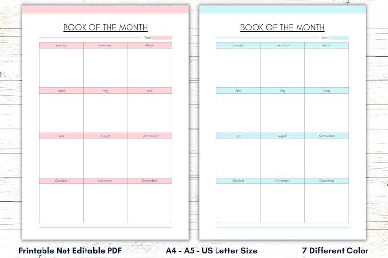 Book of the Month Template Printable, Etsy Book Planner Insert, Reading ...