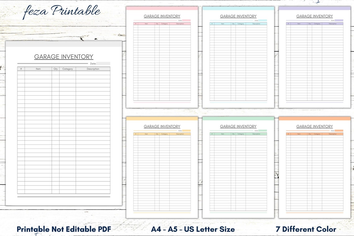 Printable Garage Inventory List, Garage Log, Householad Inventory Sheet ...