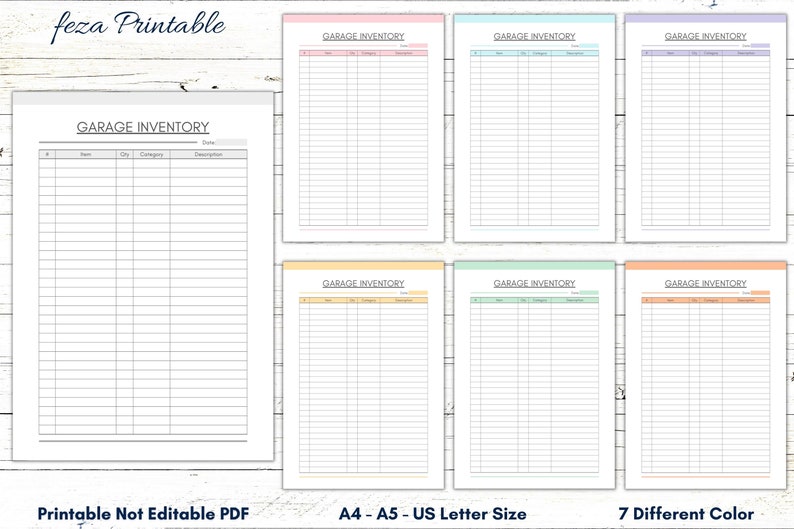 Printable Garage Inventory List, Garage Log, Householad Inventory Sheet ...