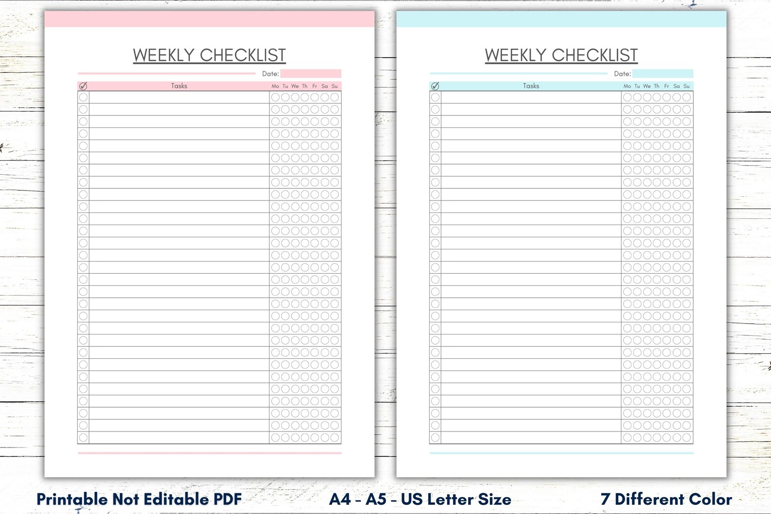 Printable Weekly Checklist, Weekly Tasks List, Weekly Organizer, PDF ...
