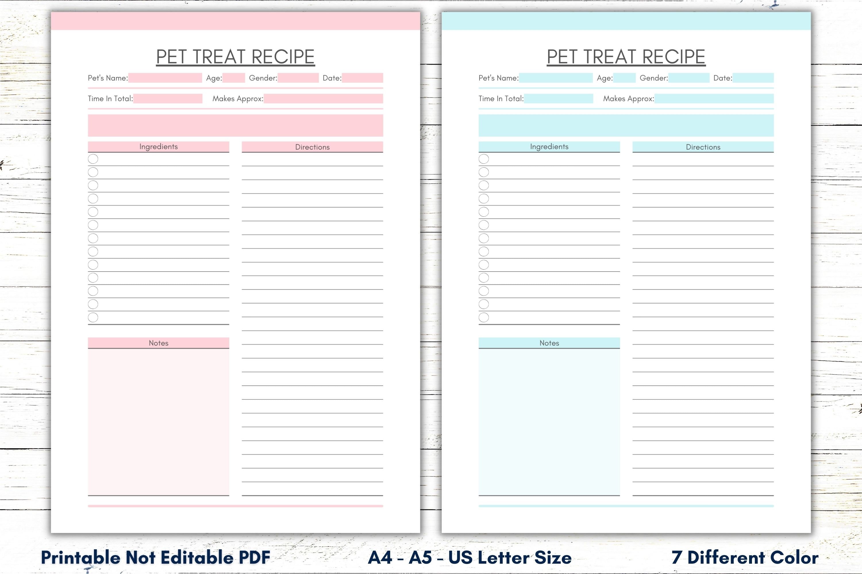 Printable Pet Treat Recipe Page, Pet Treatment Recipe Sheet, Pet Treats ...