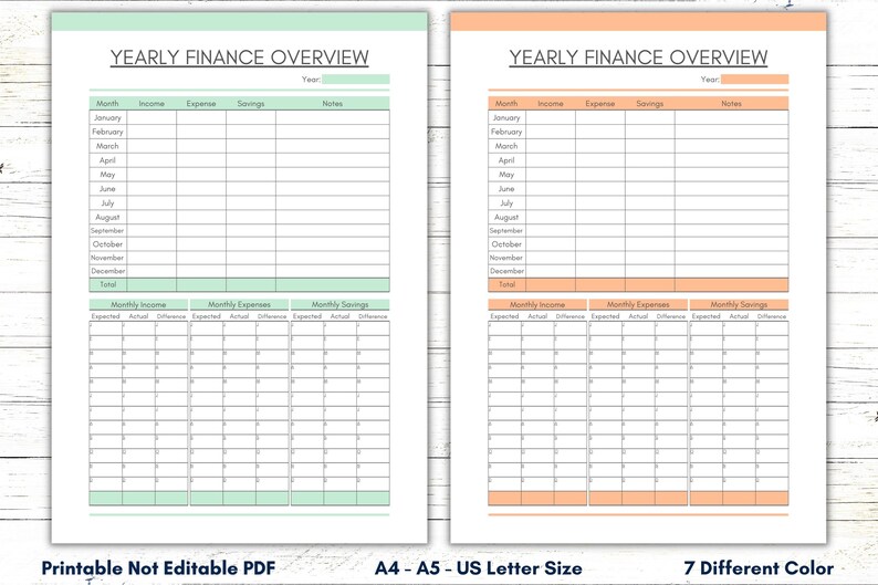 Printable Yearly Finance Overview Planner, Personal Budget Planner ...