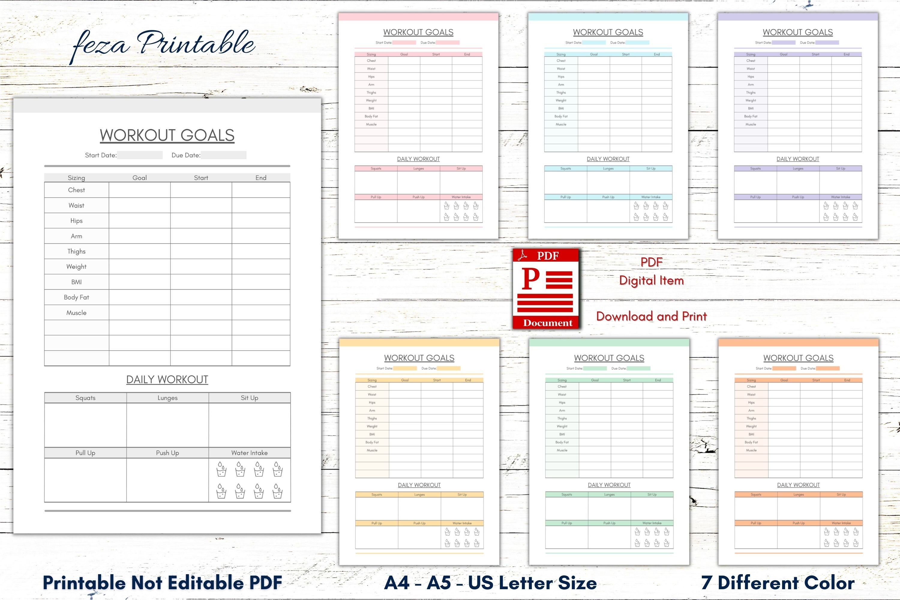 Printable Workout Goals Printable Workout Planner Workout - Etsy