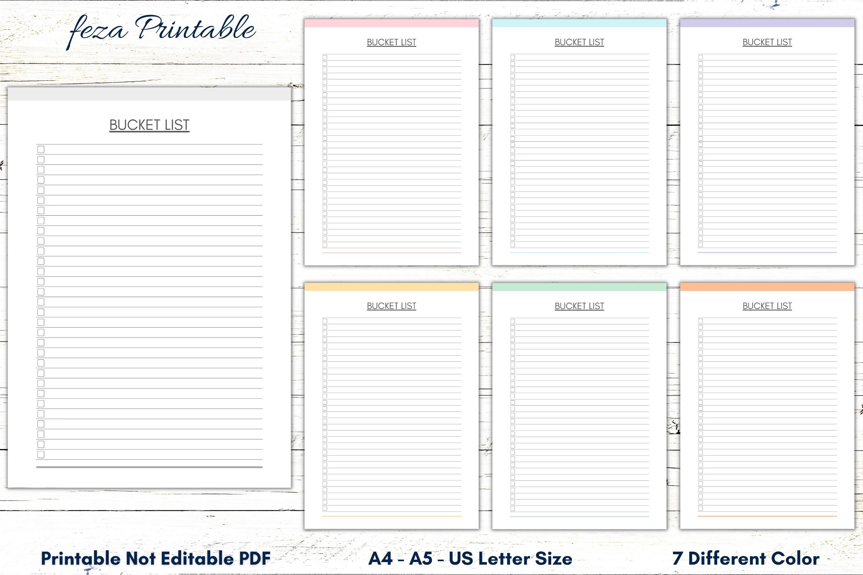 Bucket List Printable Template, Bucket List Sheet, Bucket List Bullet ...