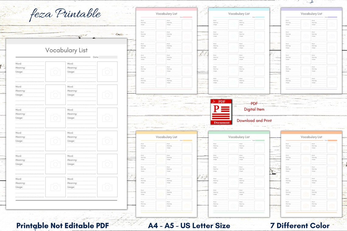 Printable Vocabulary List, Vocabulary Log, Vocabulary Journal ...
