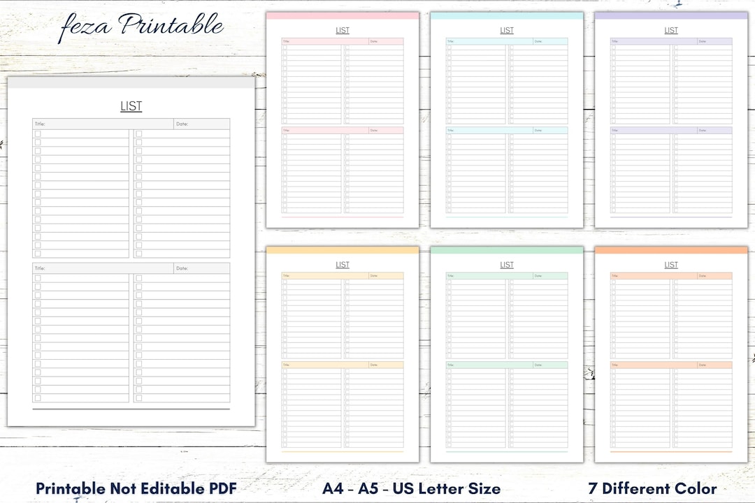 Blank List Template Printable Blank Checklist, Daily Weekly Yearly ...