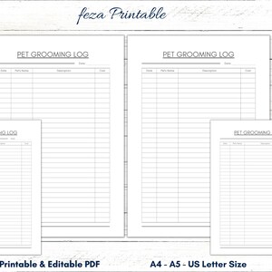 Pet Grooming Tracker Printable, Pet Grooming Log Editable, Pet Grooming ...
