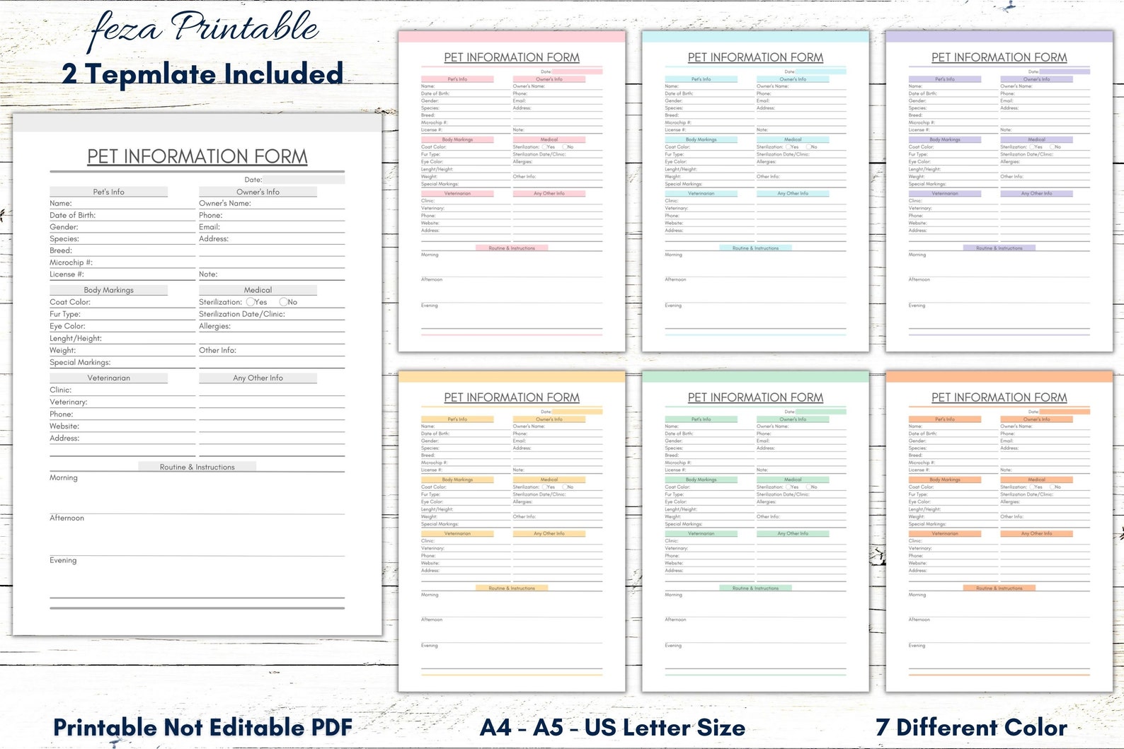 Printable Pet Information Form, PDF Pet Veterinary Visit Tracker, PDF ...