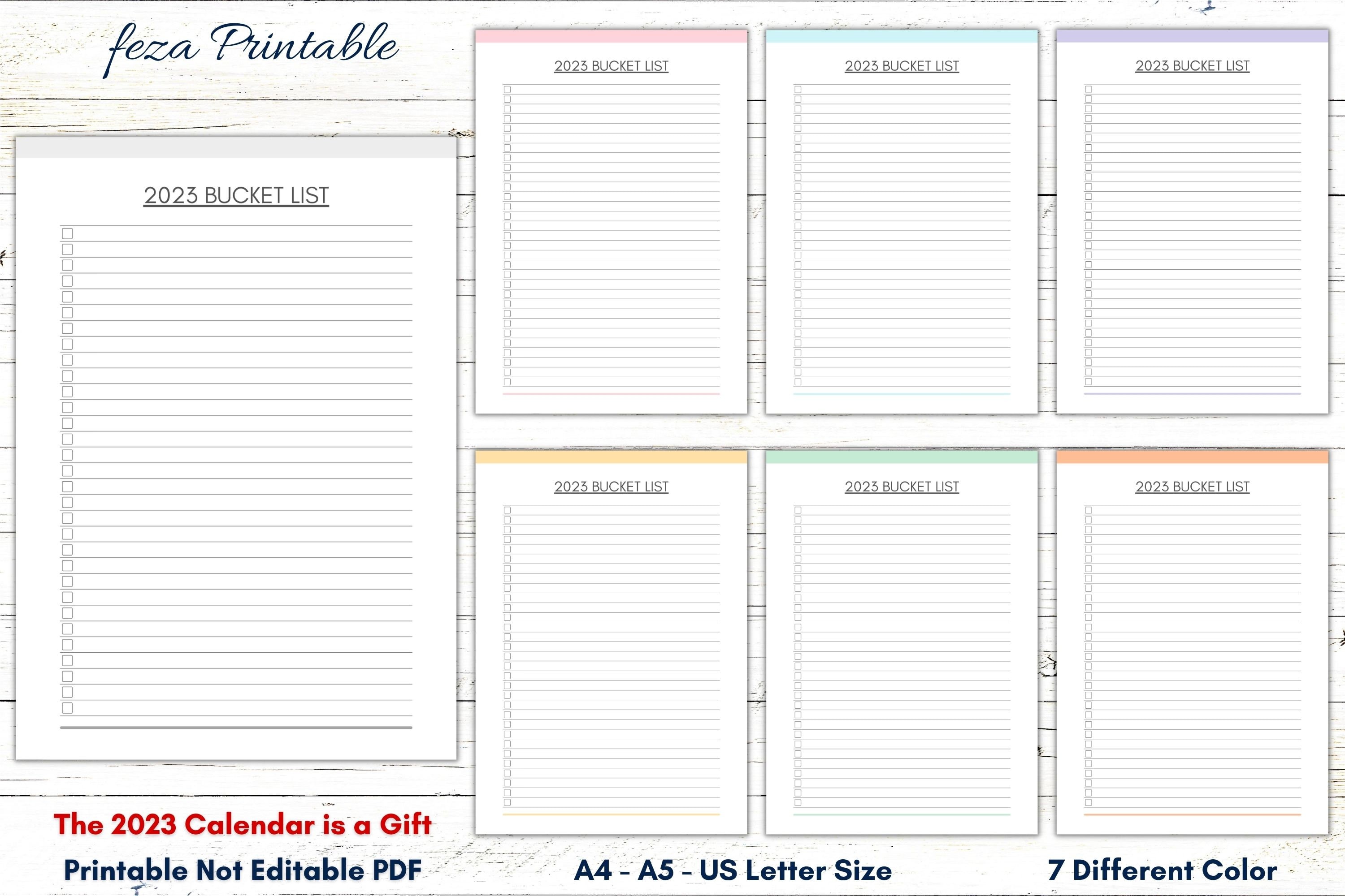 2023 Bucket List Printable Template, 2023 Goals Planner, 2023 Calendar ...
