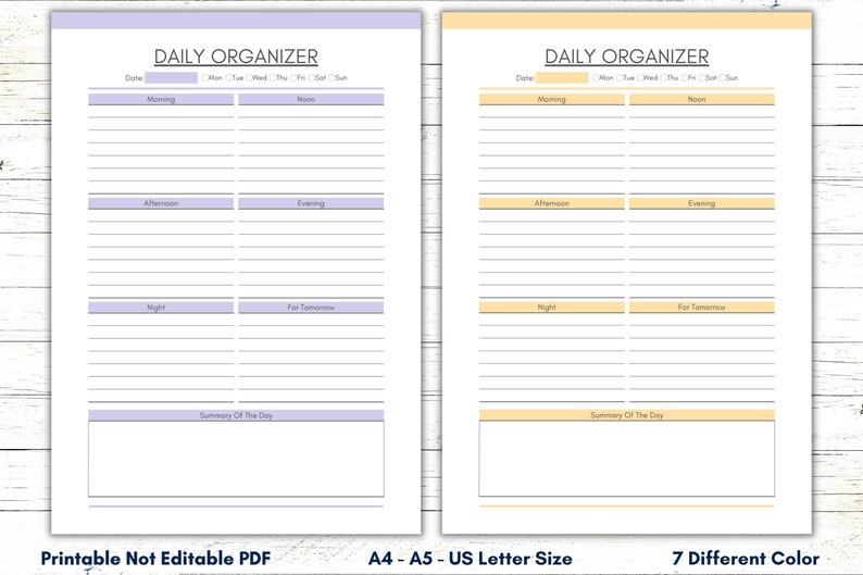 Printable Daily Organizer, PDF Daily Notes, Day Planner Template, PDF ...