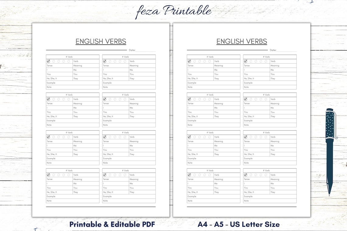 Editable English Verbs Worksheet, English Verbs Practice Sheet ...