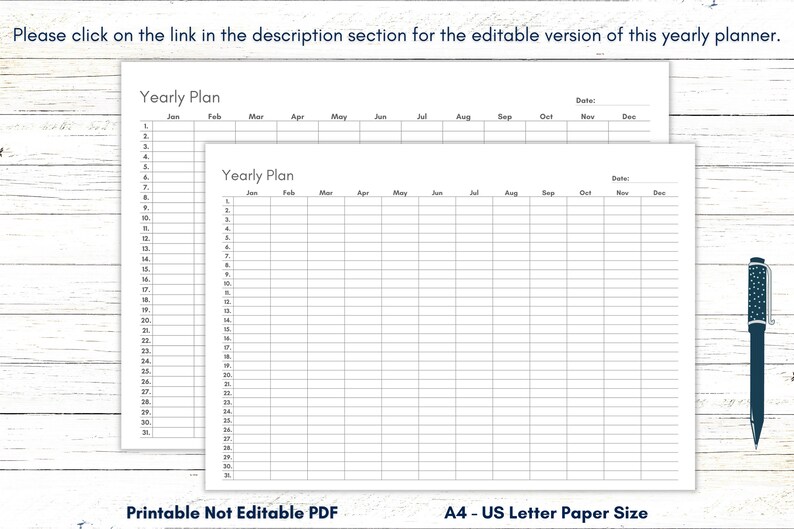 Yearly Planner Printable, Yearly Planner Calendar Monthly Planner ...
