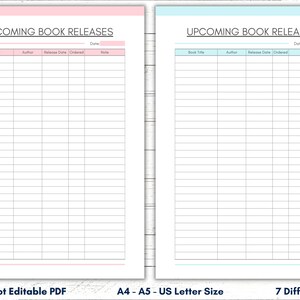 Upcoming Book Releases Tracker Printable Template, New Book Release Log ...
