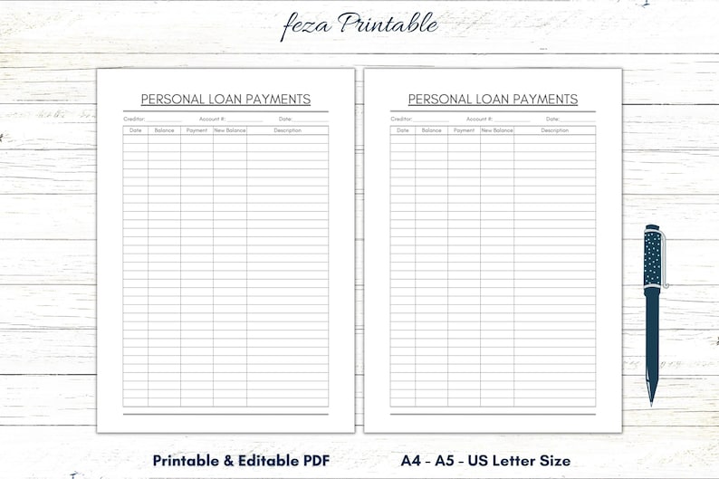 Personal Loan Payment Tracker Printable Template, Editable Loan ...