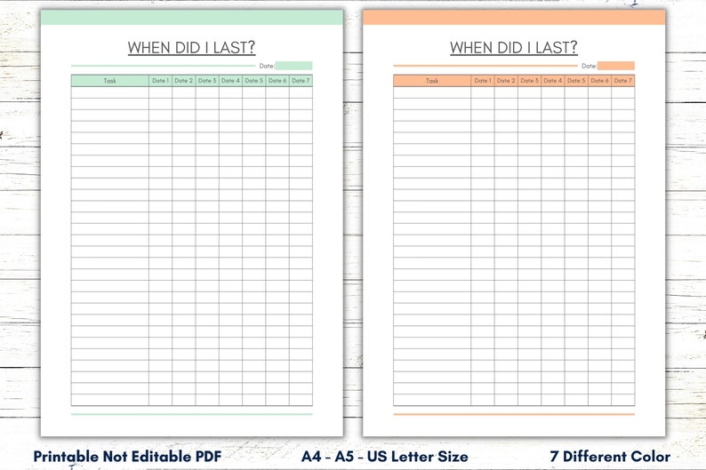 Date Tracker Printable, Recurring Task Log (PDF) - Etsy