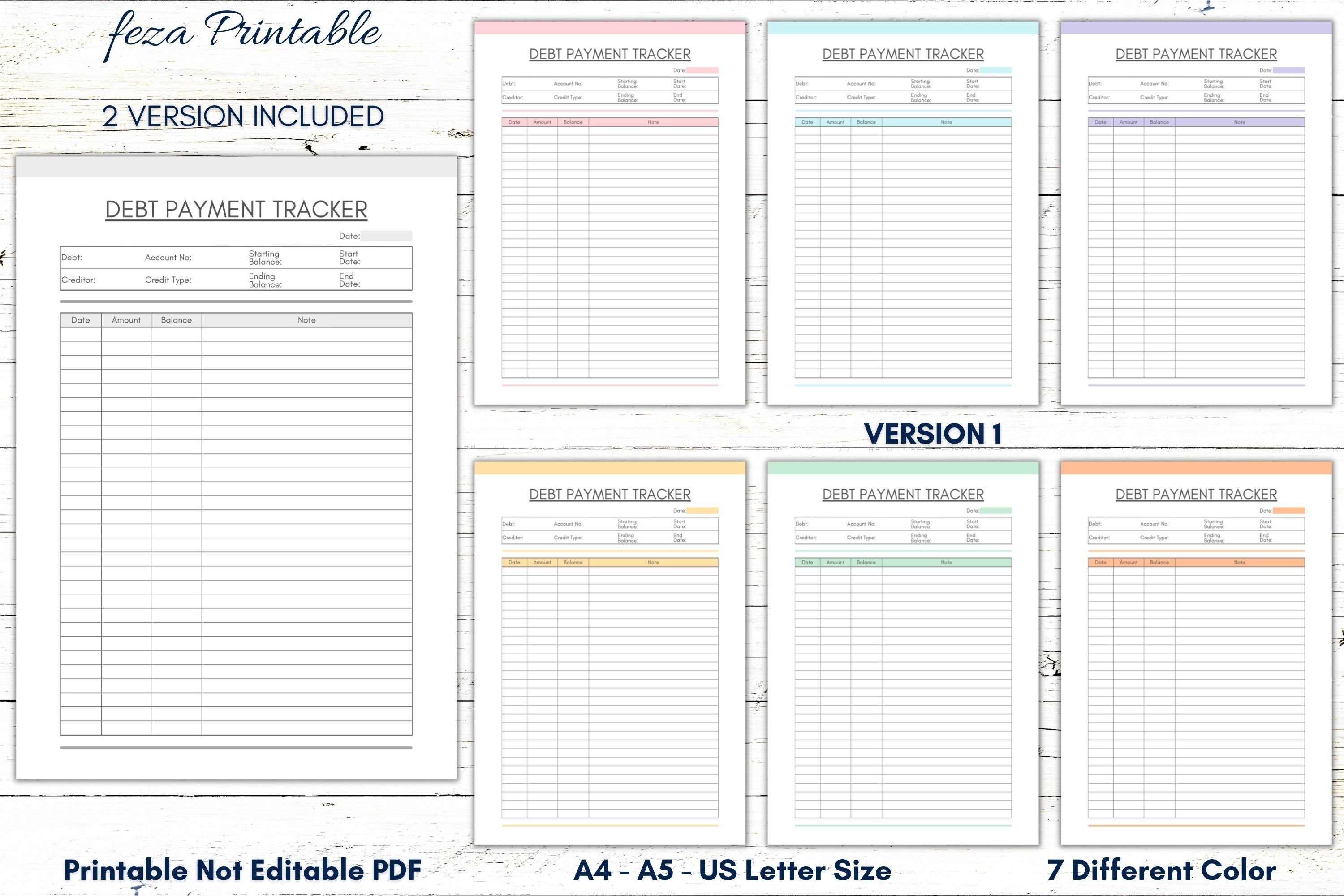 Printable Debt Payment Tracker, Debt Snowball Tracker, Debt Payoff Log ...