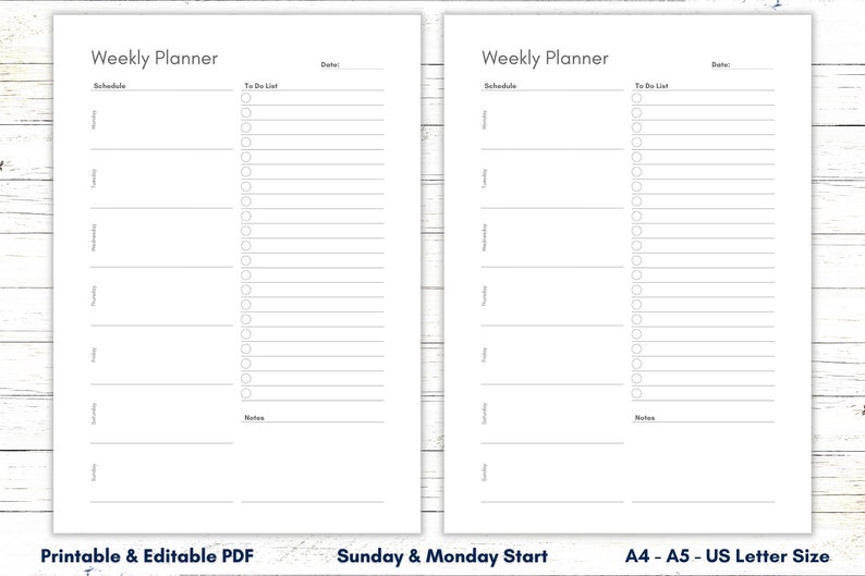 Weekly Planner Printable Fillable Editable Weekly Planner - Etsy