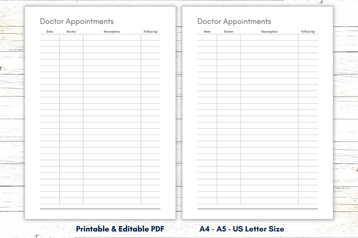 Doctor Appointment Printable Template, Doctor Appointment Tracker ...
