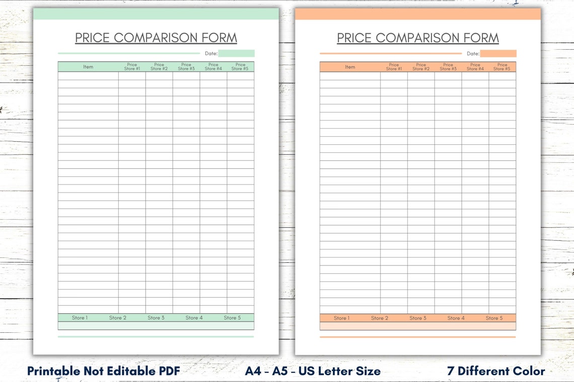 Printable Price Comparison Template, Grocery Price Comparison Form ...