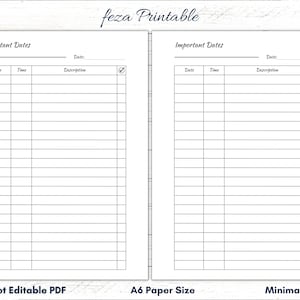 A6 Important Dates Printable, Important Dates Tracker, Important Dates ...